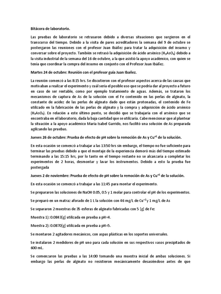 Bitácora de Laboratorio Lim | PDF | Arsénico | Medición