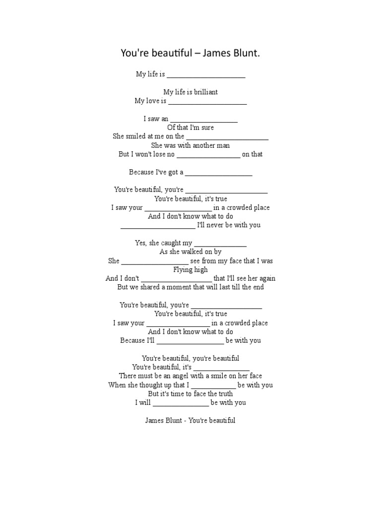 You Are Beautiful Lyrics - James Blunt | PDF | Leisure