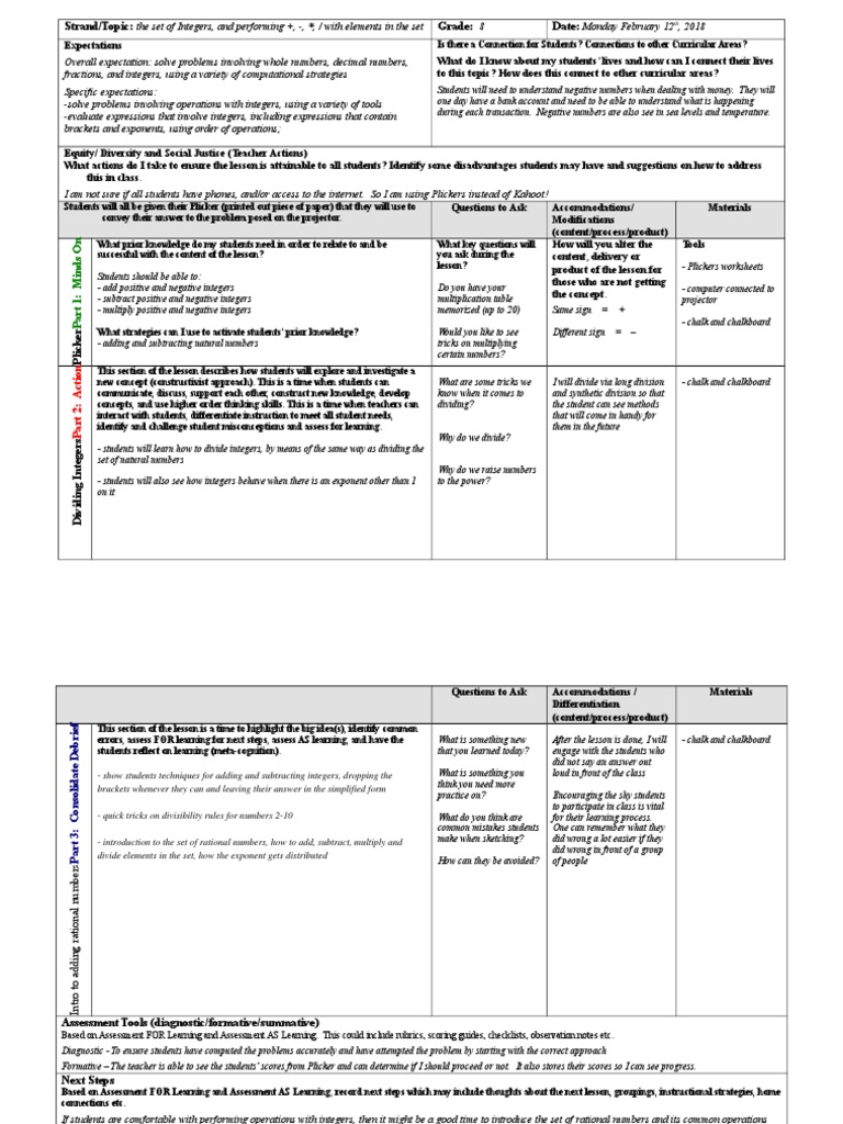 3-Part Lesson Plan | PDF | Educational Assessment | Multiplication