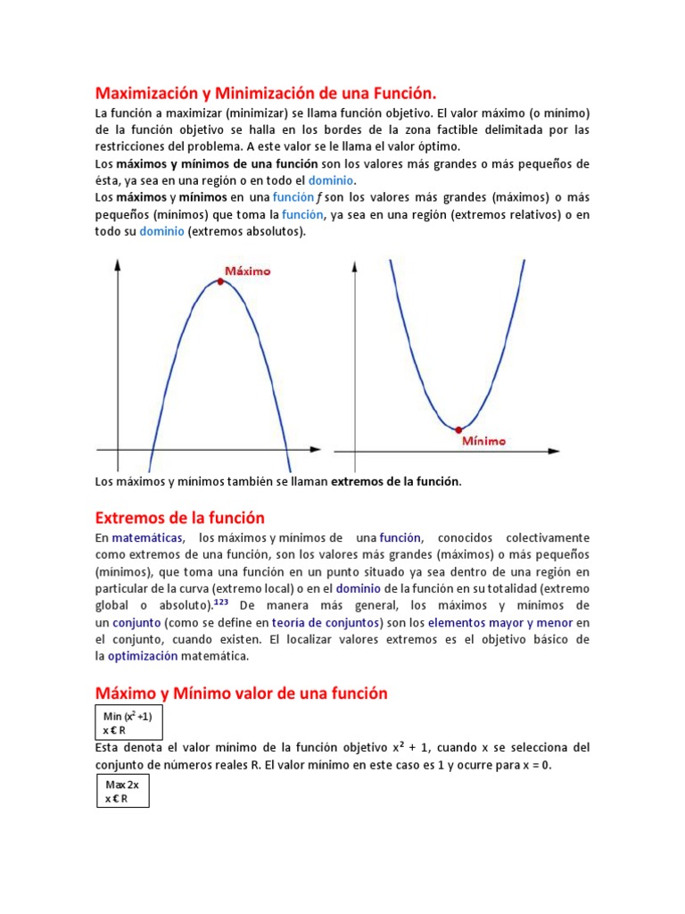 Maximización y Minimización de Una Función | Máximos y mínimos ...