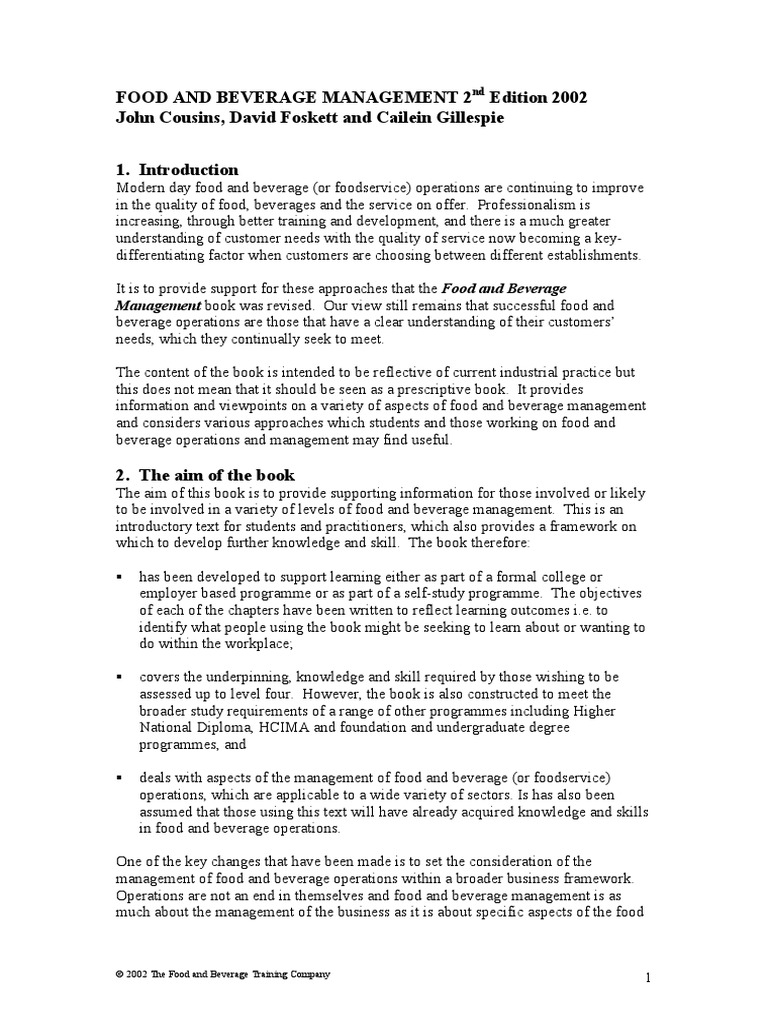 Food and Beverage Management 2nd Edition | Portable Document Format ...