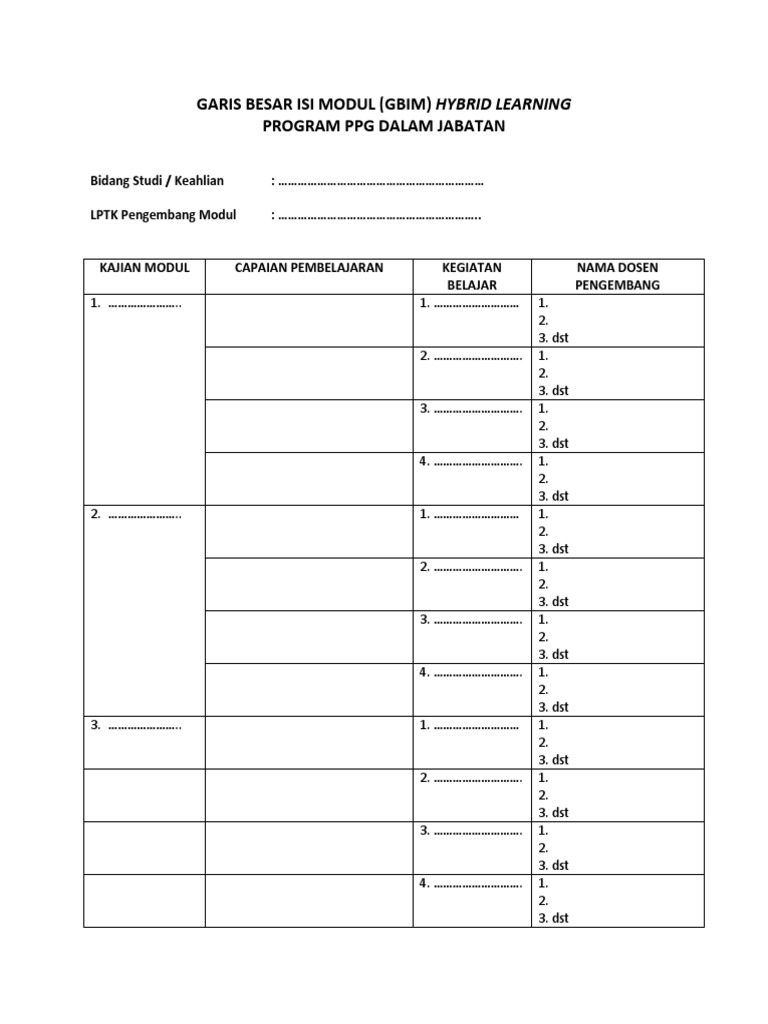 Tabel Garis Besar Isi Modul (Gbim) | PDF