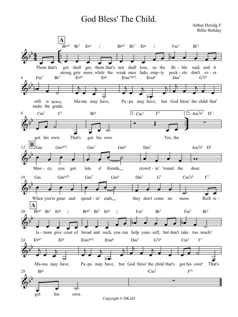 God Bless The Child - Partitura Completa | Download Free PDF | Leisure
