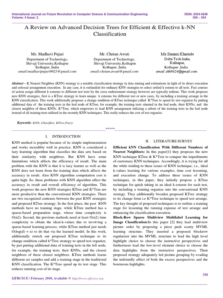 A Review On Advanced Decision Trees For Efficient & Effective K-NN Classification | Download ...