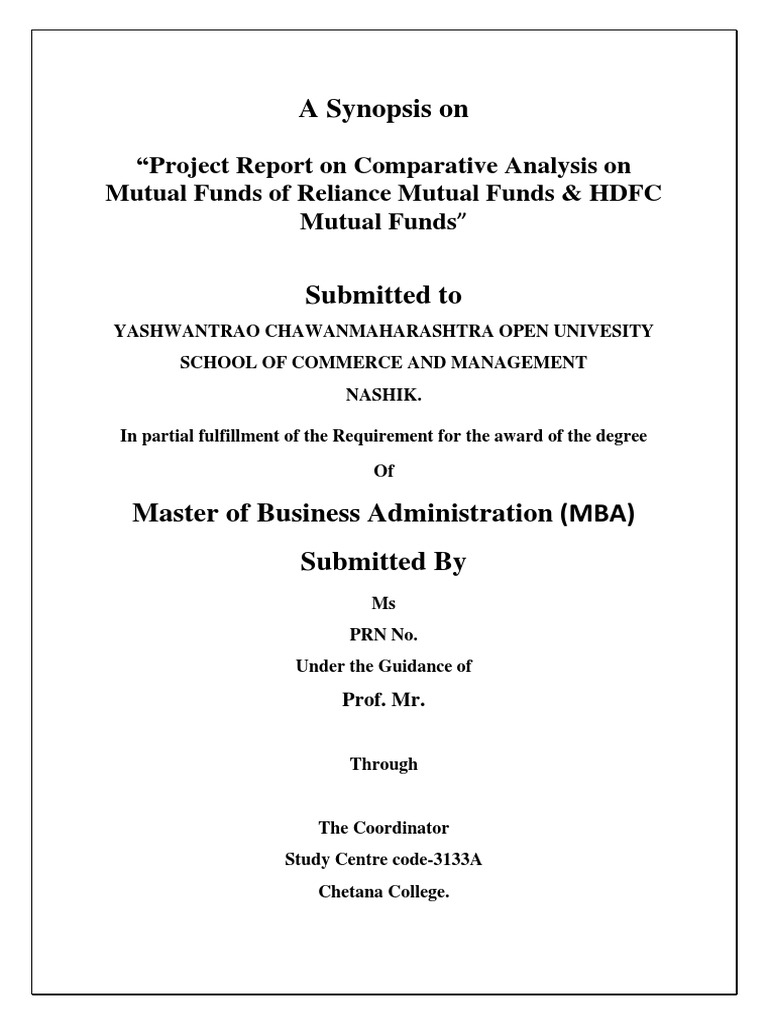 A Synopsis On: "Project Report On Comparative Analysis On Mutual Funds ...