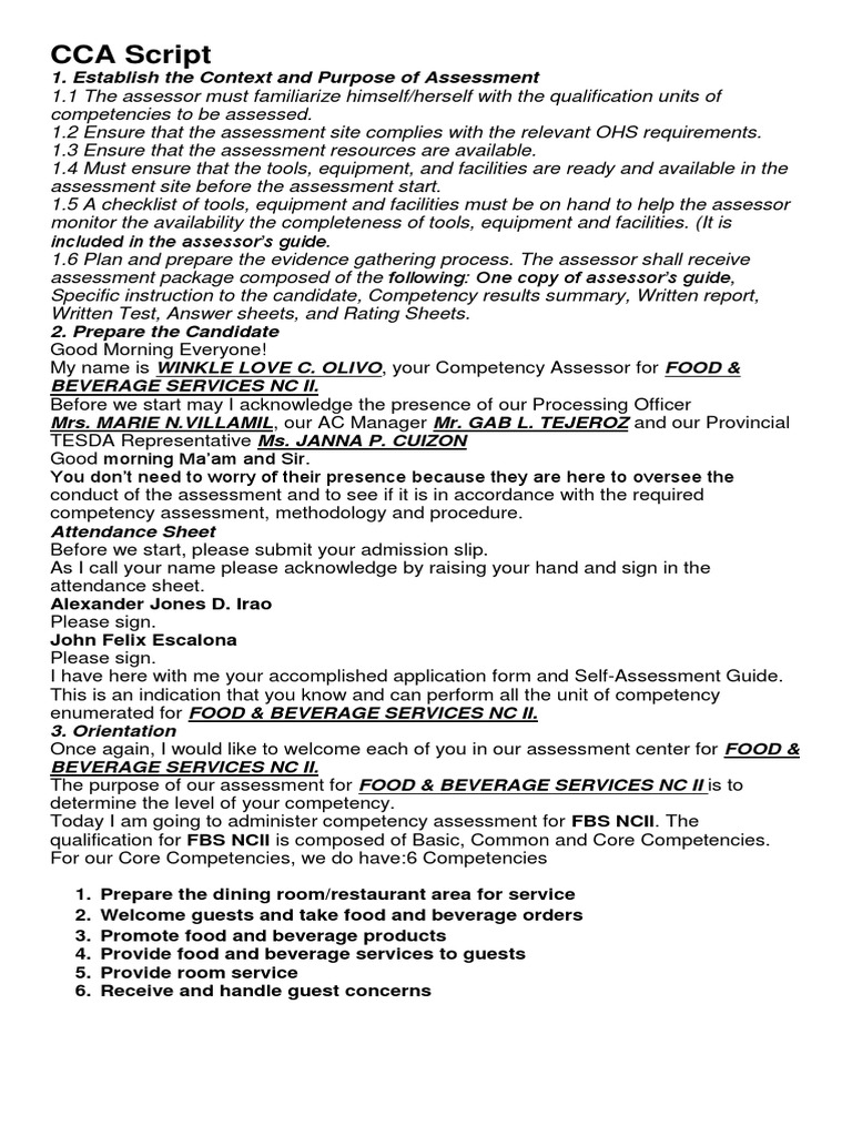 CCA Script: 1. Establish The Context and Purpose of Assessment | PDF ...