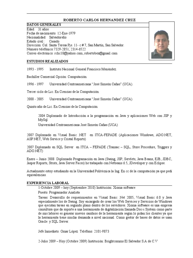 Curriculum Vitae Roberto | PDF | Páginas del servidor Java | Java ...