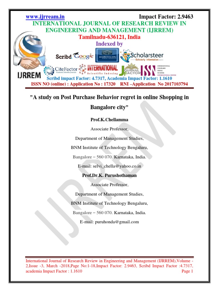 A Study On Post Purchase Behavior Regret in Online Shopping in ...