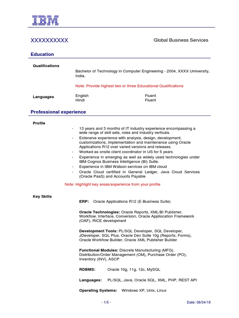 Sample EBS Technical - Resume | PDF | Oracle Database | Application Programming Interface