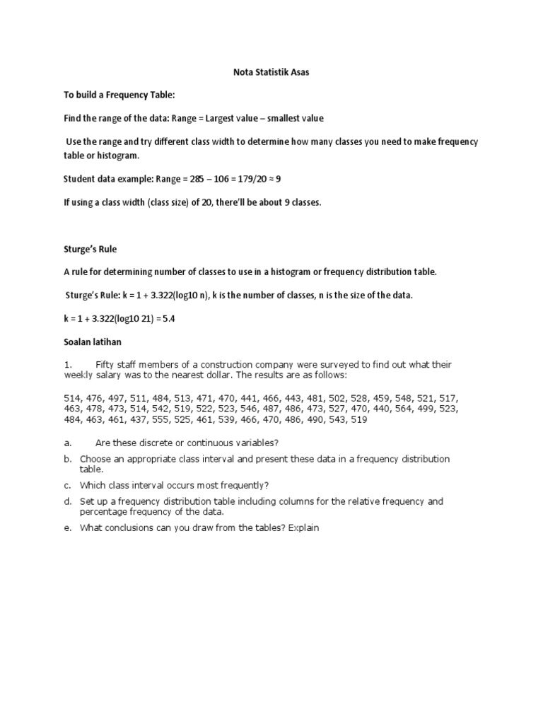 Nota Statistik Asas To Build A Frequency Table | PDF | Histogram ...