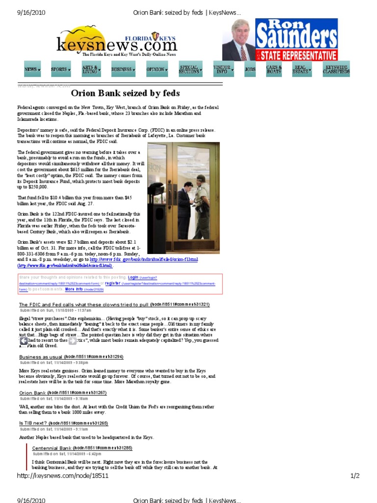 Orion Bank Seized by Federal Agents | PDF | Federal Deposit Insurance ...