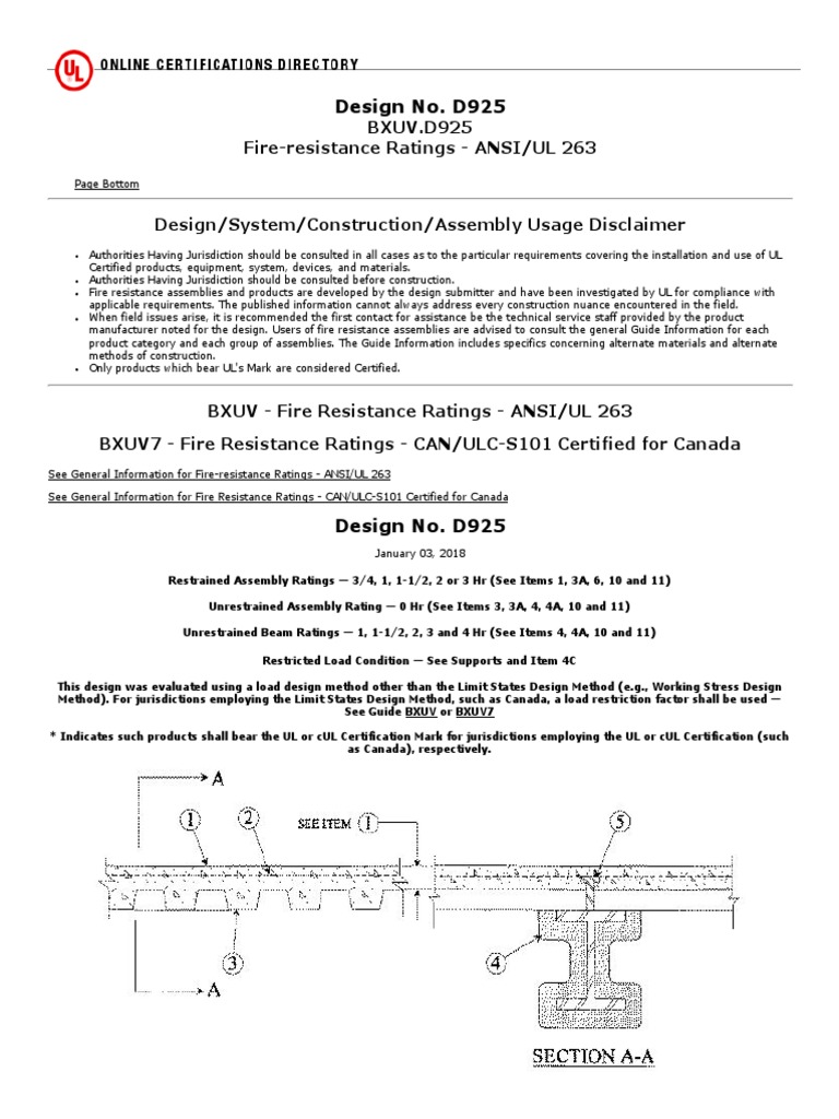 Design No. D925: BXUV.D925 Fire-Resistance Ratings - ANSI/UL 263 | PDF ...