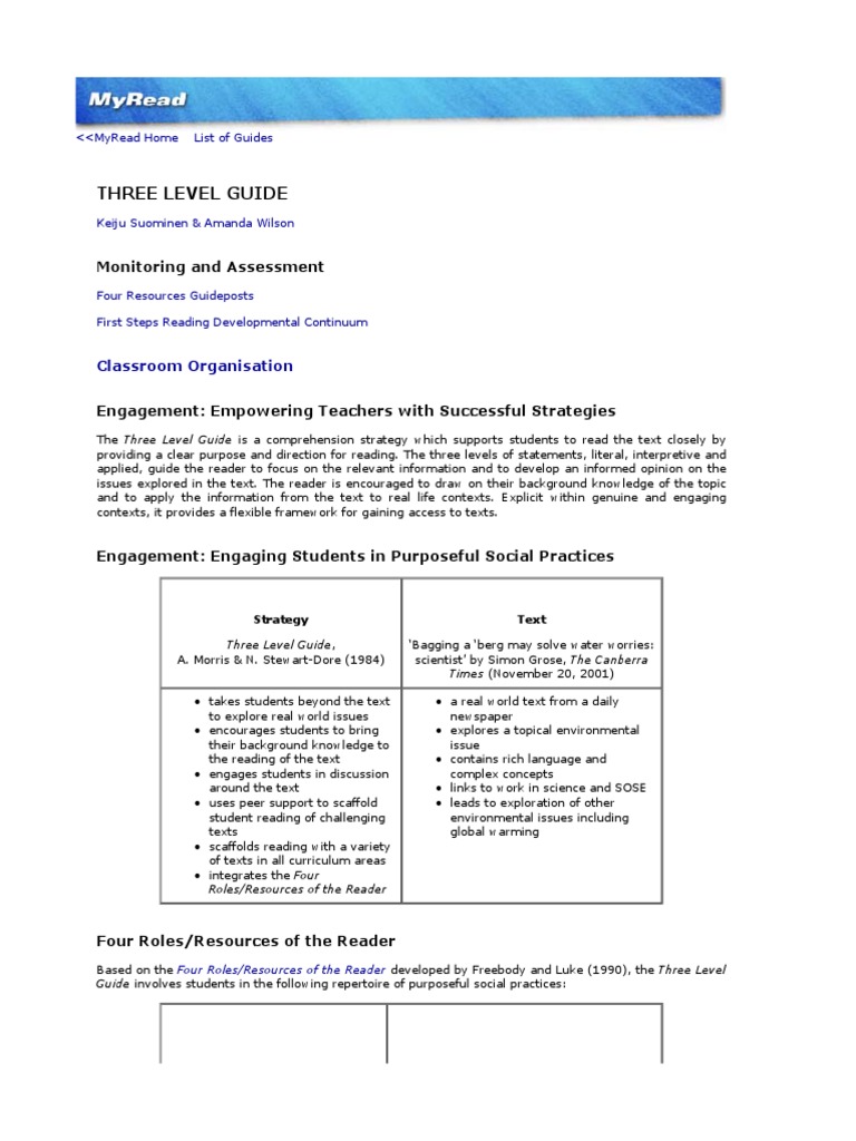 The Three Level Guide For Questioning Reading Literacy | PDF ...