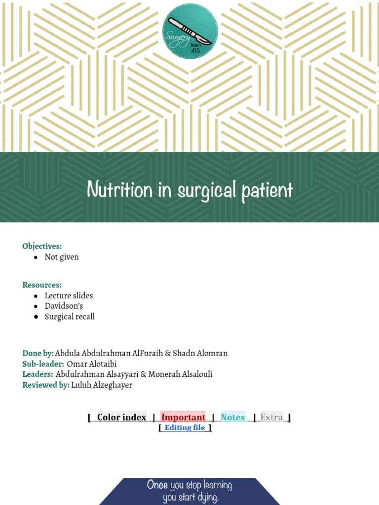 6 - Nutrition in Surgical Patients | PDF | Malnutrition | Nutrition