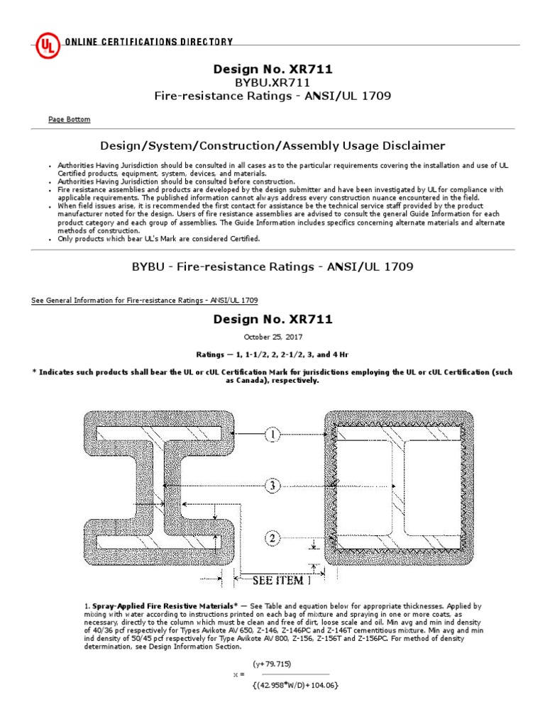 Design No. XR711: BYBU - XR711 Fire-Resistance Ratings - ANSI/UL 1709 | PDF | Building ...