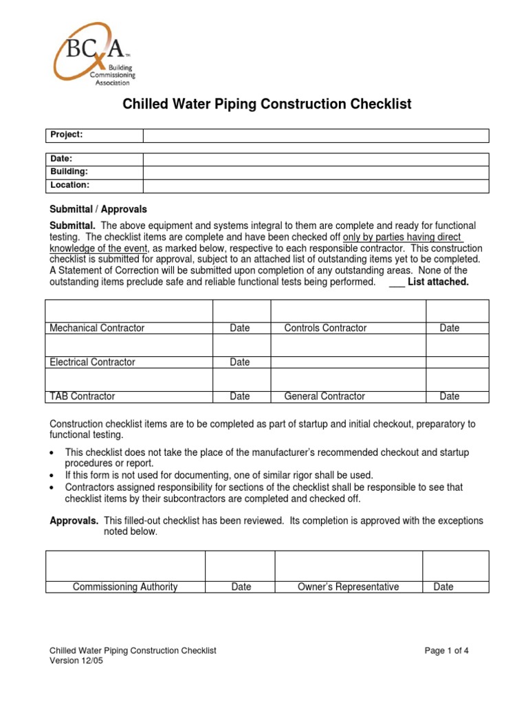 CHW Piping Checklist | Valve | Calibration