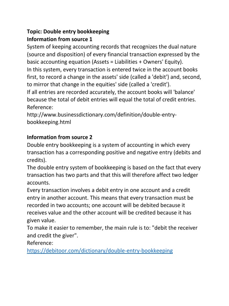 Double Entry Bookkeeping Guide | PDF