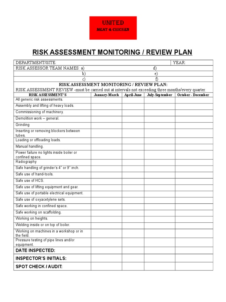 Risk Assessment Monitoring / Review Plan | PDF