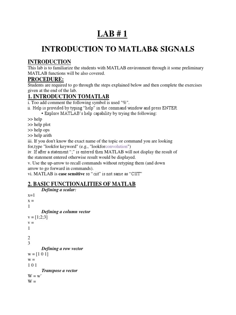 Introduction To Matlab& Signals: Defining A Scalar | PDF | Matrix (Mathematics) | Parameter ...