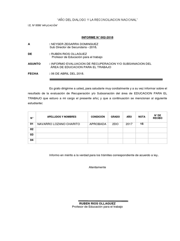 Modelo de Informe de Examen de Subsanacion | PDF