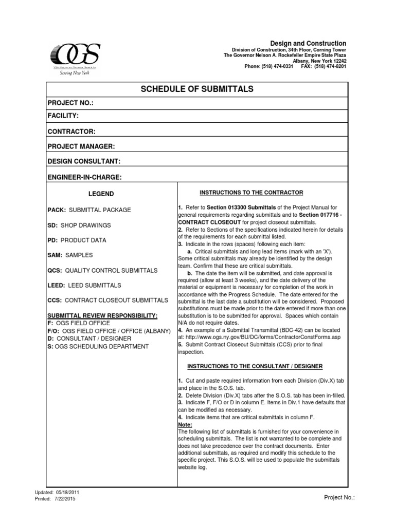 Schedule of Submittals | Waste Management | Concrete