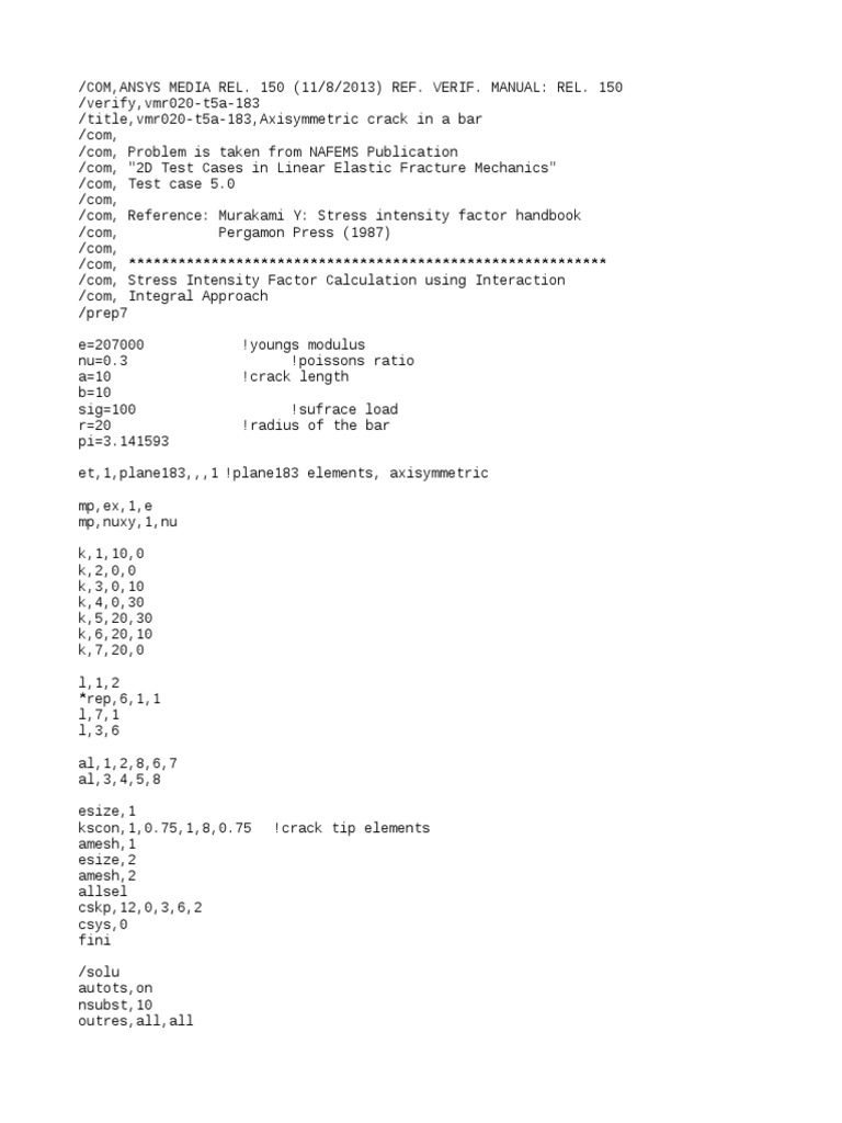 Verification of Stress Intensity Factor Calculations for an Axisymmetric Crack in a Bar Using ...