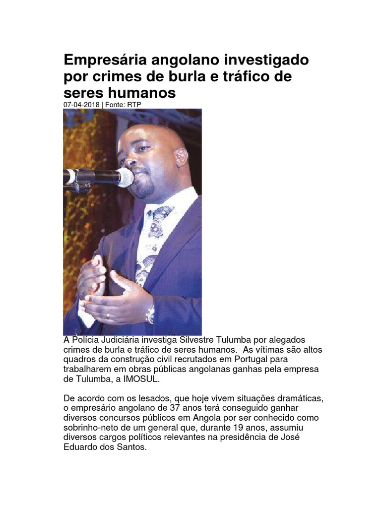 Empresária Angolano Investigado Por Crimes de Burla e Tráfico de Seres ...