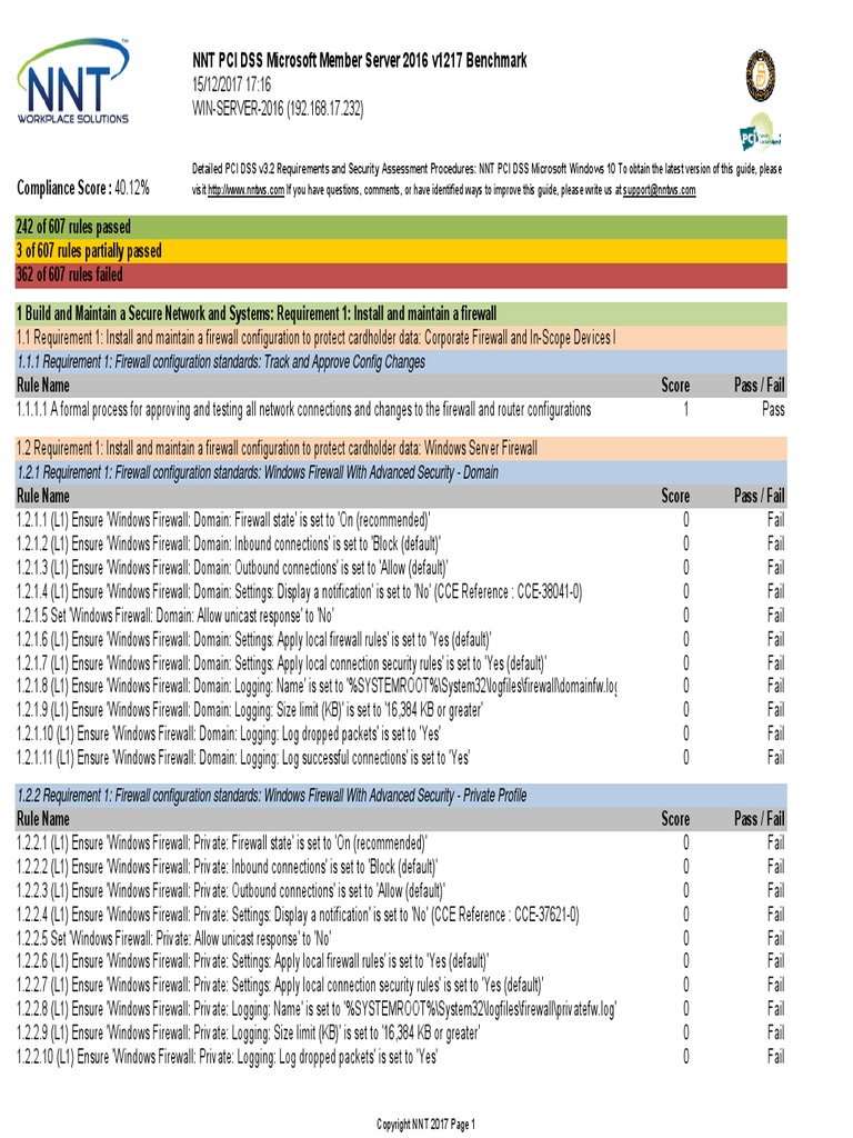 NNT PCI DSS Microsoft Member Server 2016 v1217 | PDF | Firewall ...