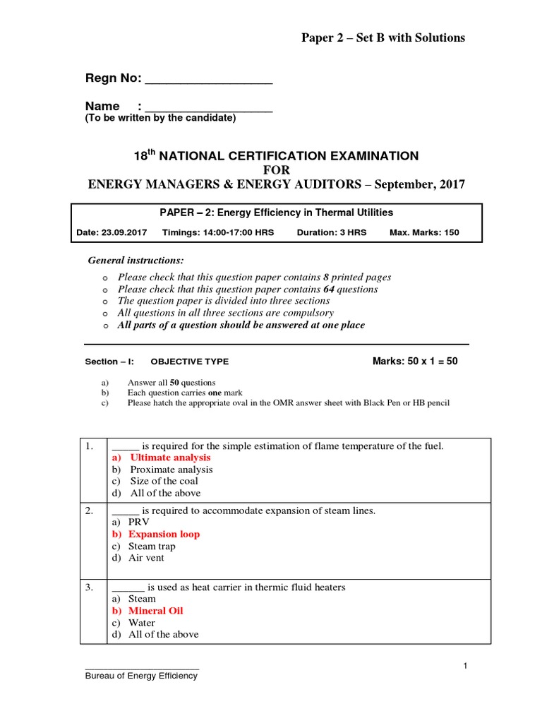 Paper 2 - Set B With Solutions: (To Be Written by The Candidate) | PDF | Boiler | Steam