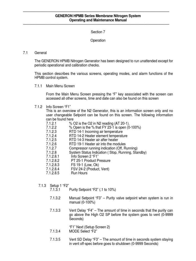 GENERON HPMB Series Membrane Nitrogen System Operating and Maintenance ...