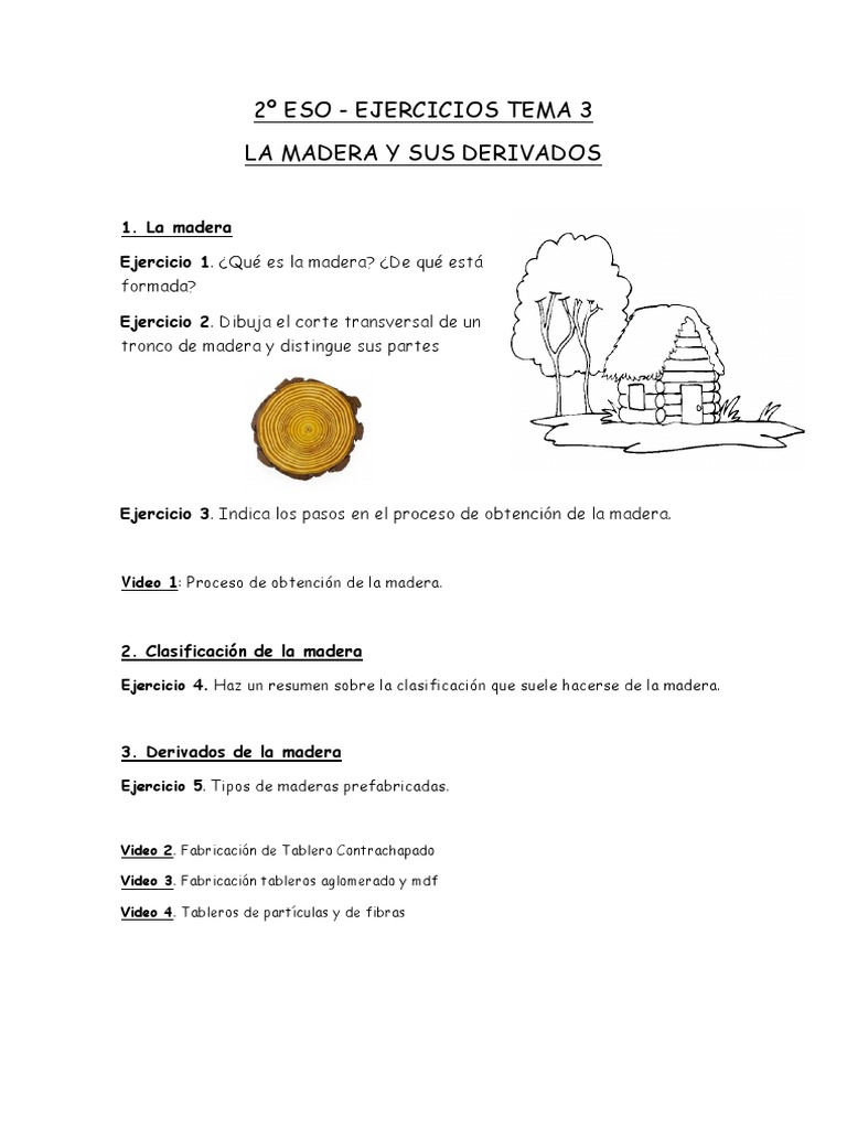 2º Eso - Ejercicios Tema 3 La Madera Y Sus Derivados