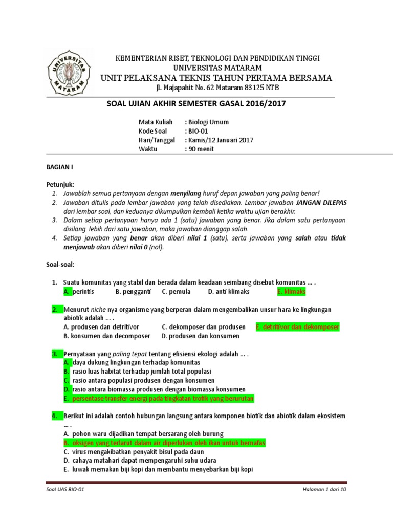 Kunci Jawaban UAS BIO-01 | PDF | Teknologi & Rekayasa