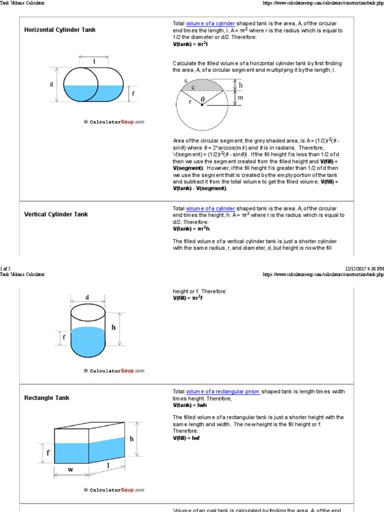 Tank Volume Calculator | Download Free PDF | Volume | Sphere