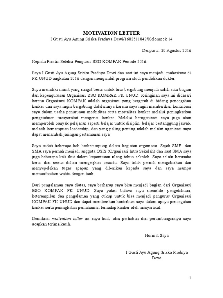 Surat Motivasi Bergabung BSO KOMPAK | PDF | Pengembangan Diri