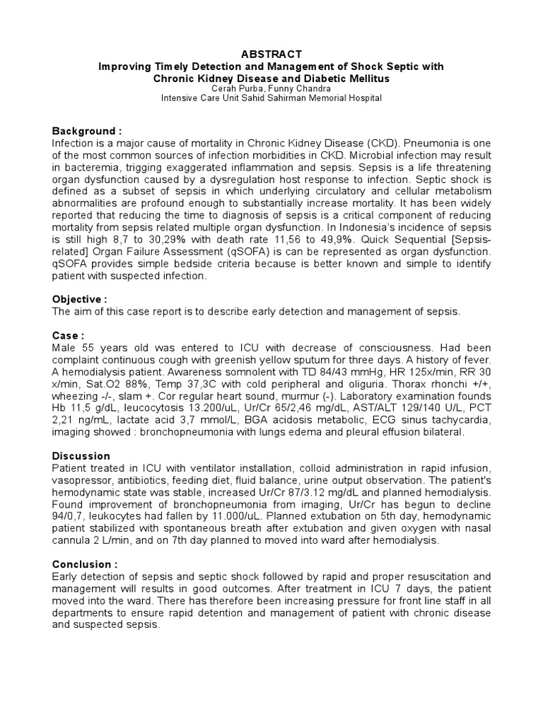 Abstract Poster ICU Without Wall DR Cerah Wati Paskah Purba | PDF | Sepsis | Chronic Kidney Disease