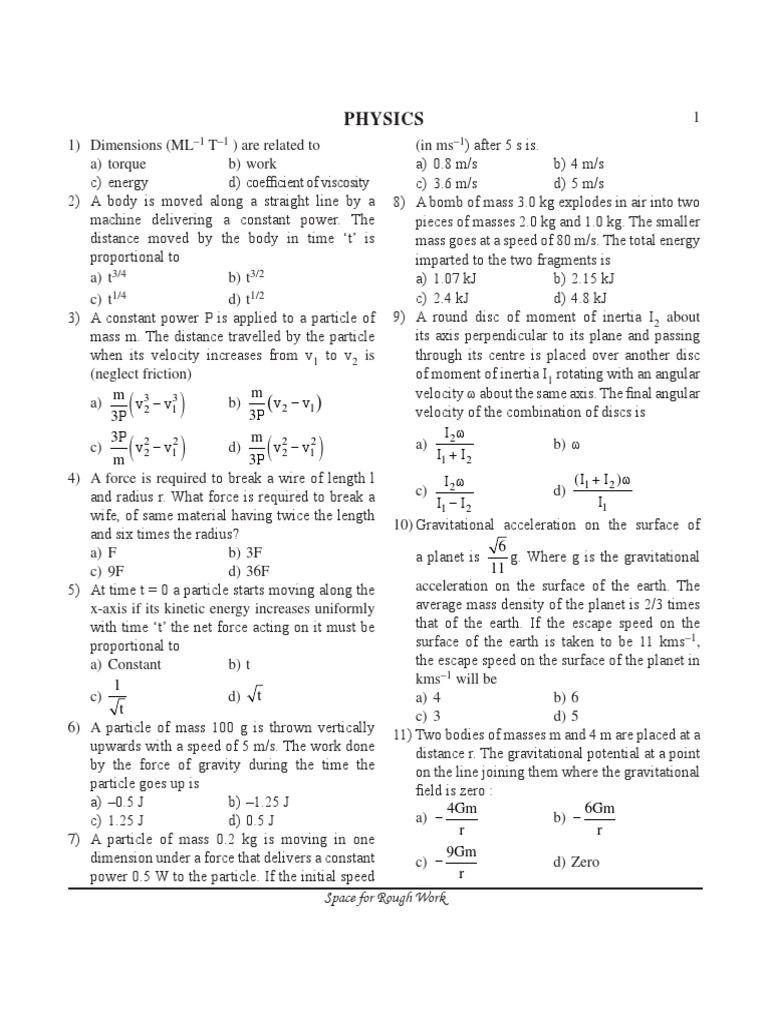 AIPMST SECONDARY Sample Questions Papers | PDF | Rotation Around A Fixed Axis | Electronvolt