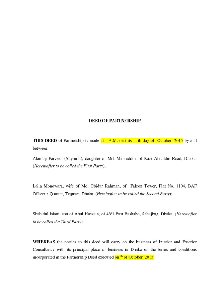 Deed of Partnership | PDF | Partnership | Expense