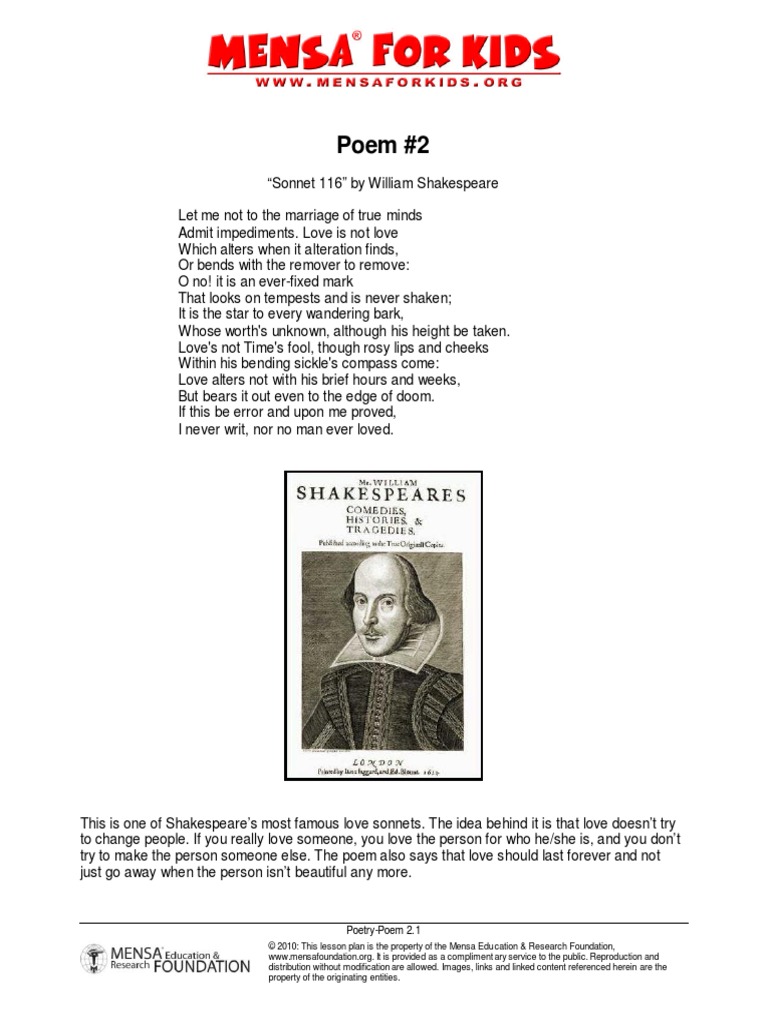 Sonnet 116 By William Shakespeare Pdf Pdf Sonnets Rhetoric