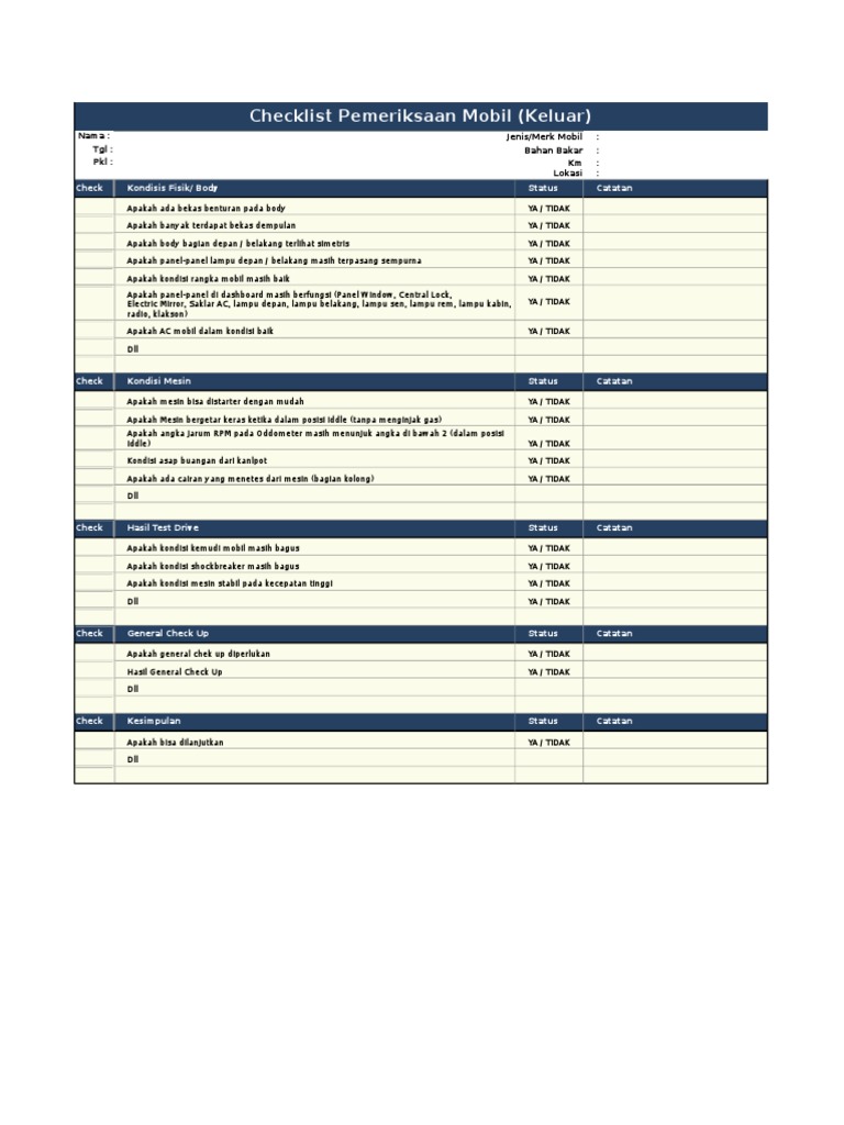 Checklist Pemeriksaan Mobil | PDF