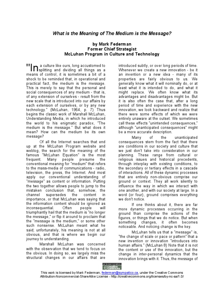 What's The Meaning of The Medium Is The Message | PDF | Communication ...