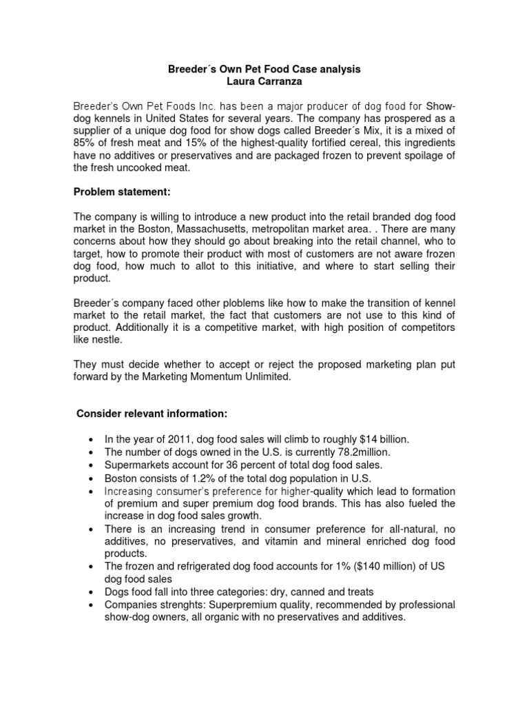 Breeder S Own Pet Food Case Analysis | PDF | Dog Food | Foods
