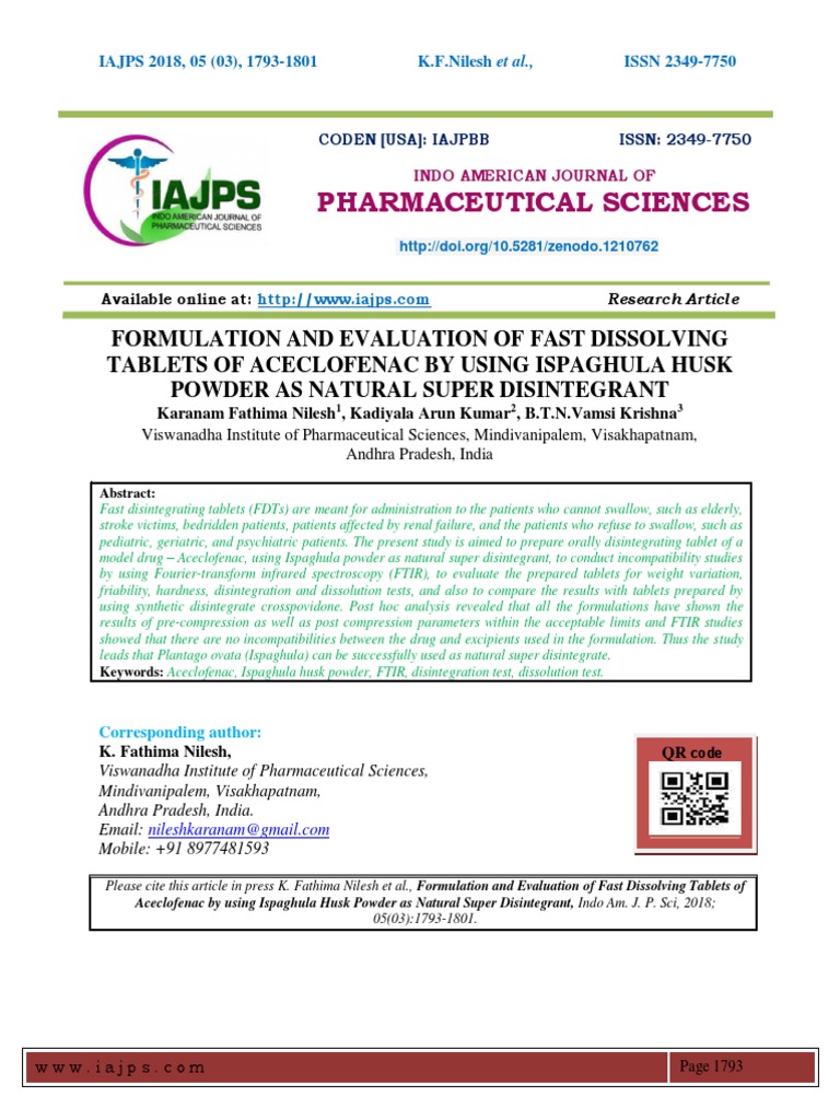 Formulation and Evaluation of Fast Dissolving Tablets of Aceclofenac by ...