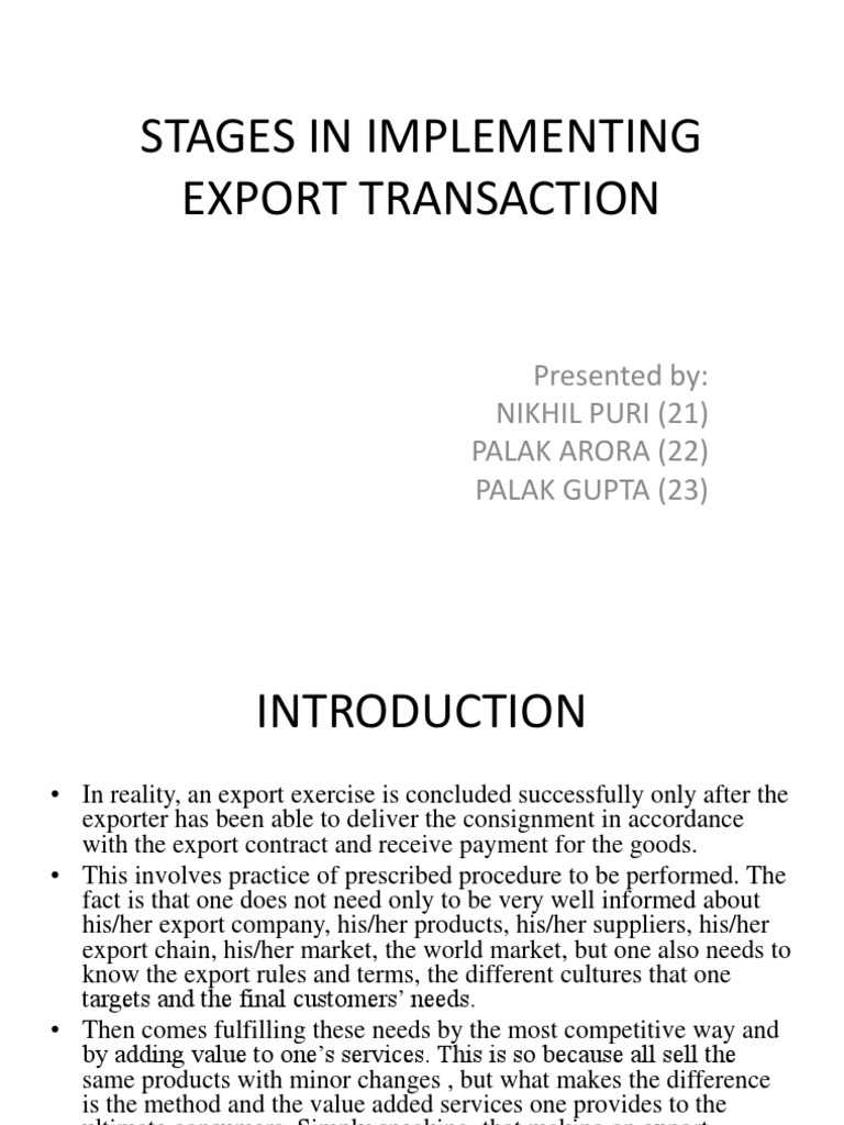 Stages in Implementing Export Transaction | PDF | Cargo | Invoice