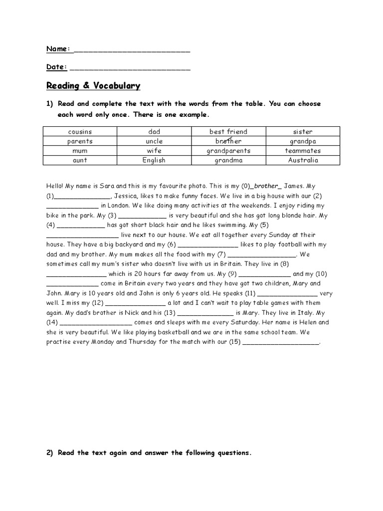 Reading Comprehension Family Members | PDF | Grandparent | Workweek And ...