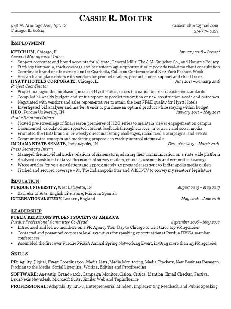 Cassie Molter Resume | PDF | Public Relations | Mass Media