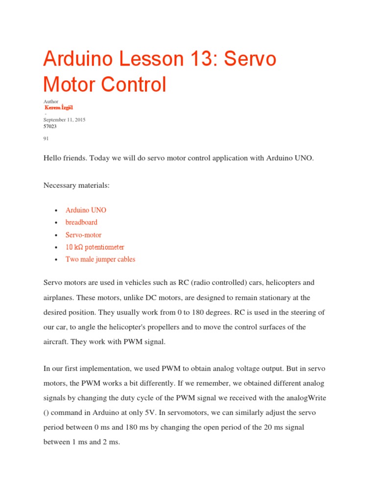 Arduino Lesson 13 Servo Motor Control | PDF