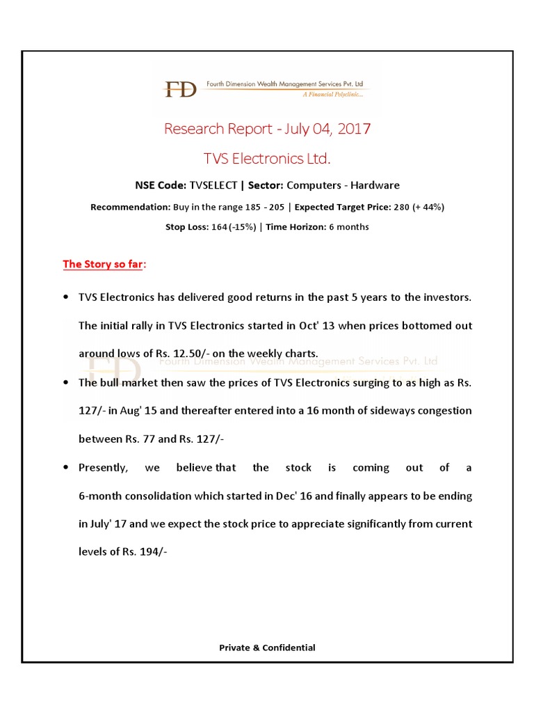 FDWMS Research Report - TVS Electronics Ltd. | PDF | Market Trend | Stocks