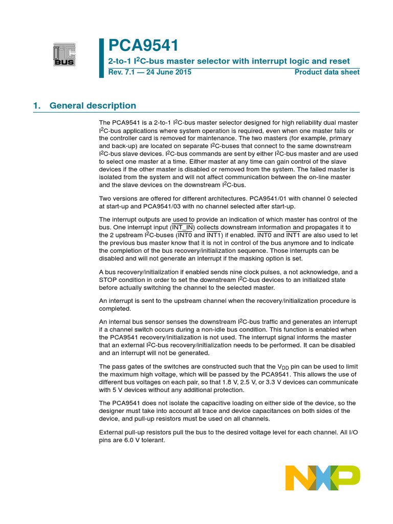 General Description: 2-To-1 I C-Bus Master Selector With Interrupt Logic and Reset | PDF | Input ...