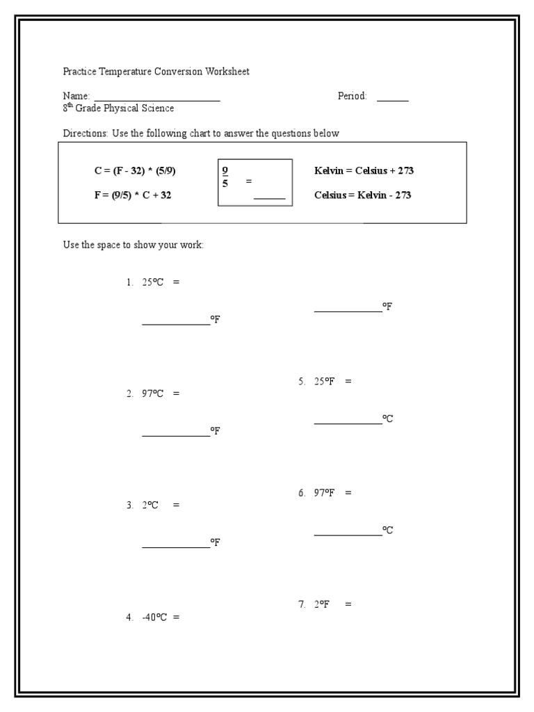 Temperature Conversion Practice Worksheet | PDF | Technology & Engineering
