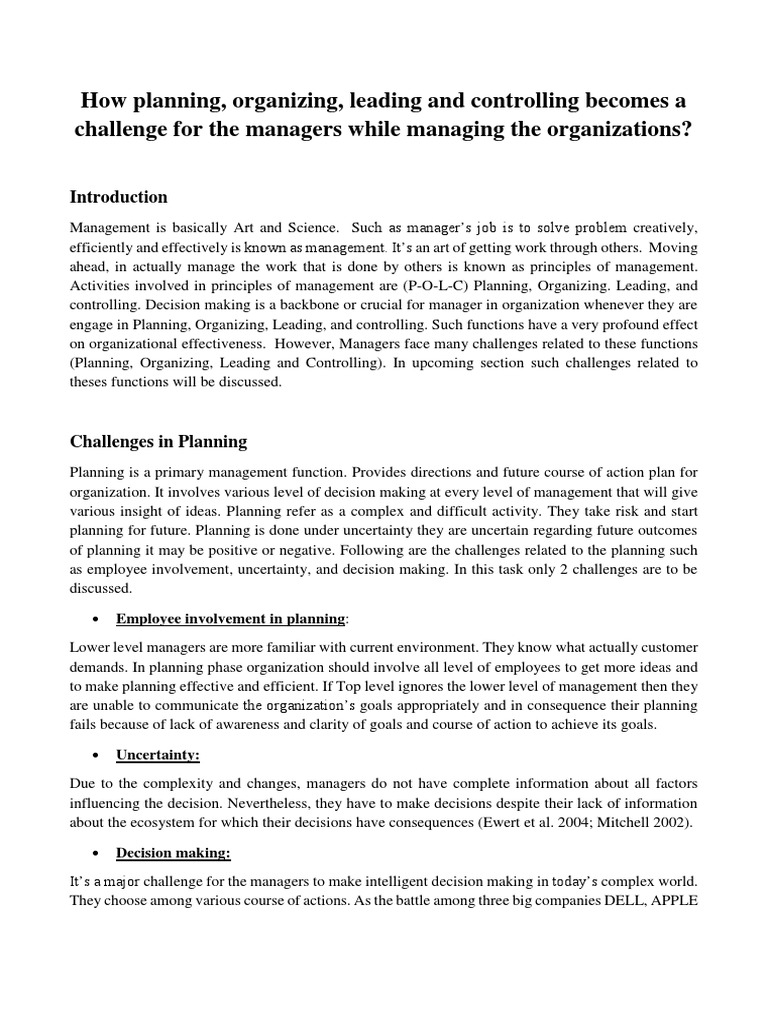 How Planning, Organizing, Leading and Controlling Becomes A Challenge ...